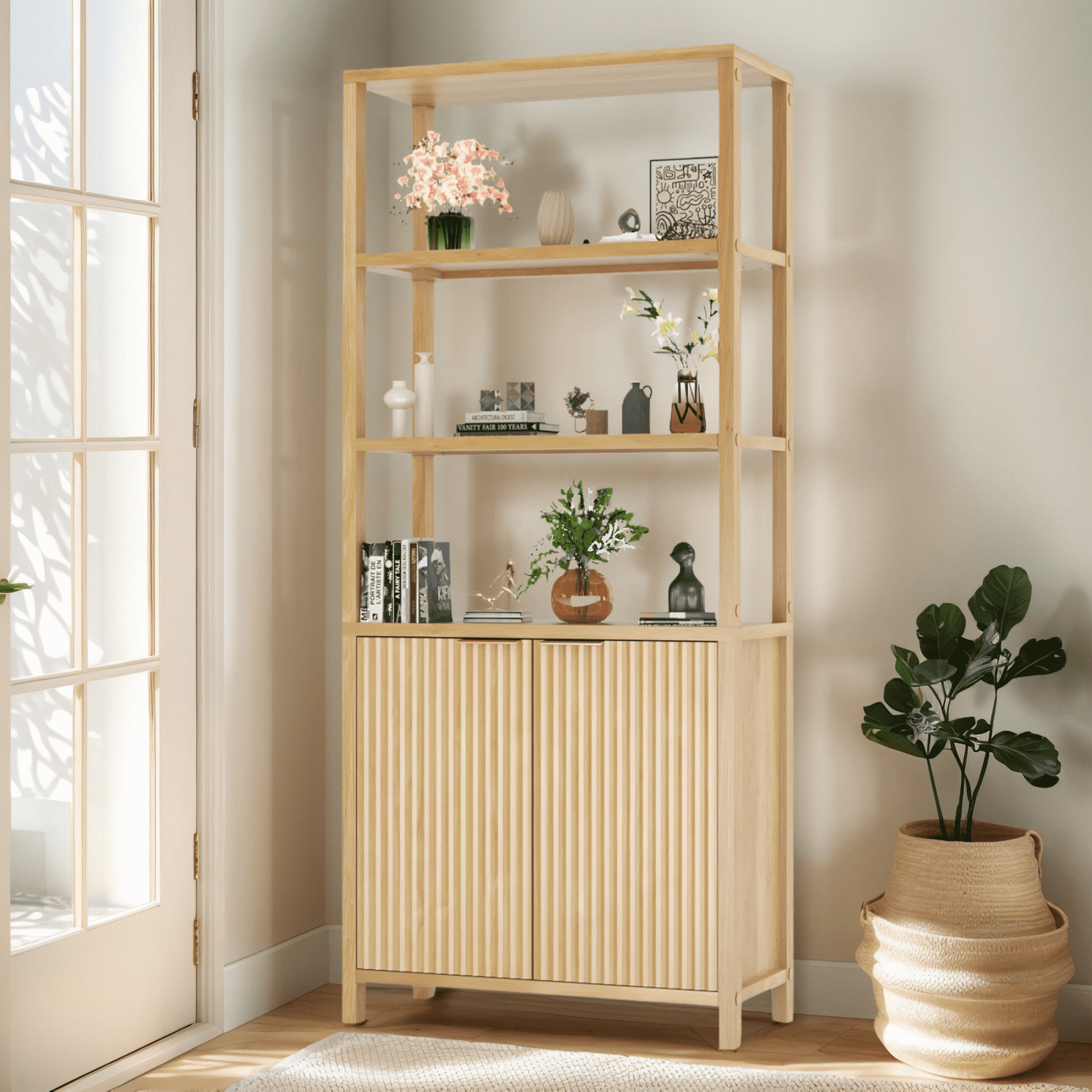UBesGoo 71“ Tall Wood Bookcase, 6-Tier Standard Fluted Bookshelf with ...