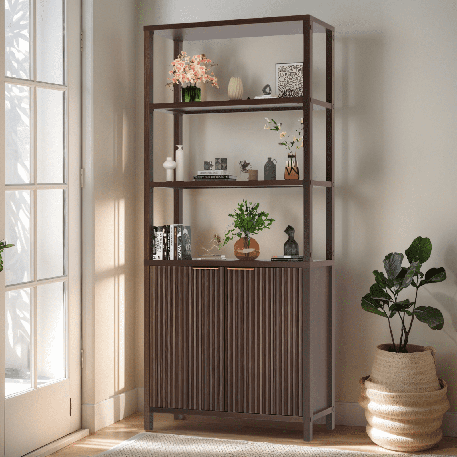 UBesGoo 71“ Tall Wood Bookcase, 6-Tier Standard Fluted Bookshelf with ...