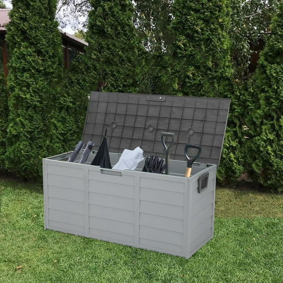 75gal 280L Outdoor Garden Plastic Deck Box Chest Tools Cushions Toys ...