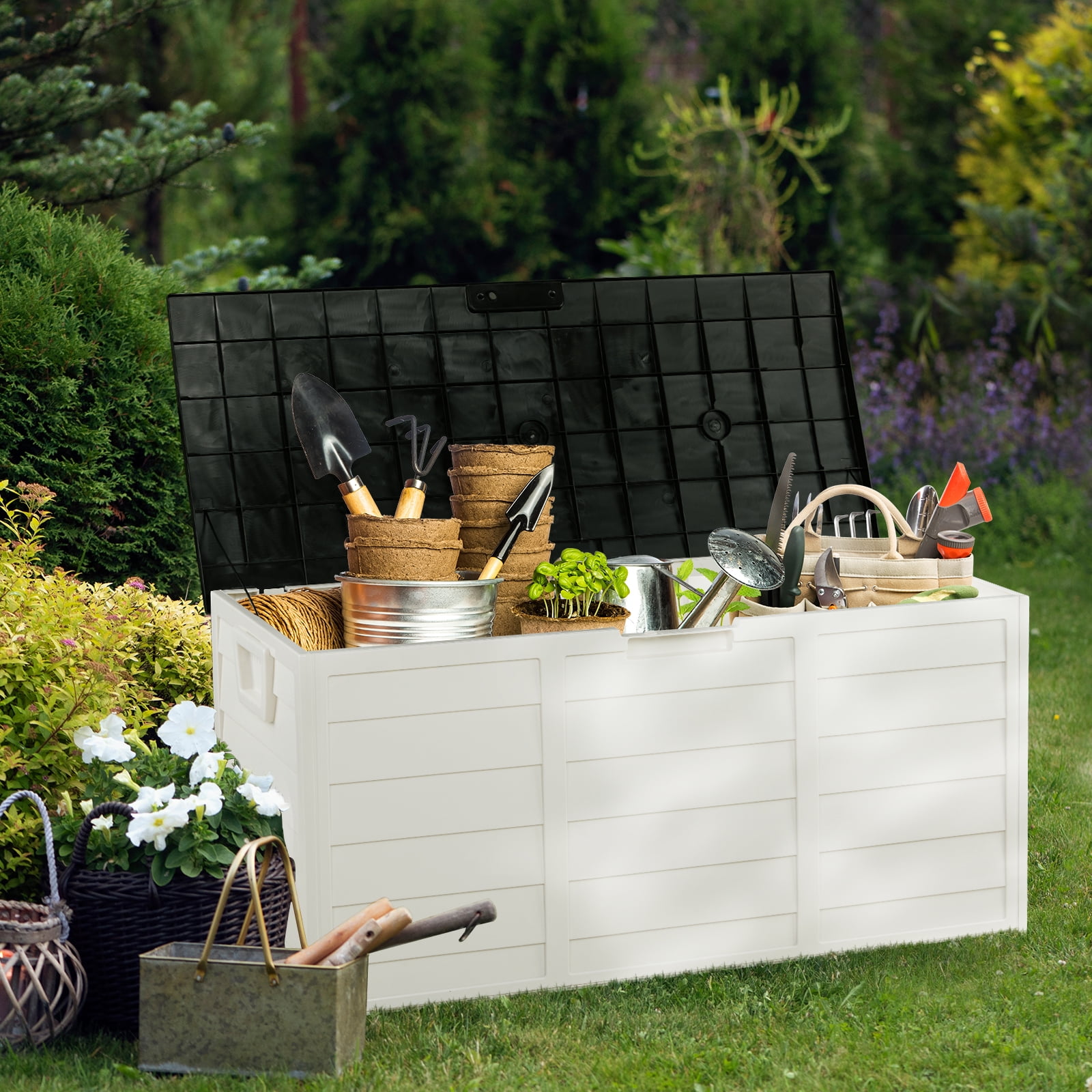 UBesGoo 75gal Outdoor Garden Plastic Storage Deck Box Chest Tools ...