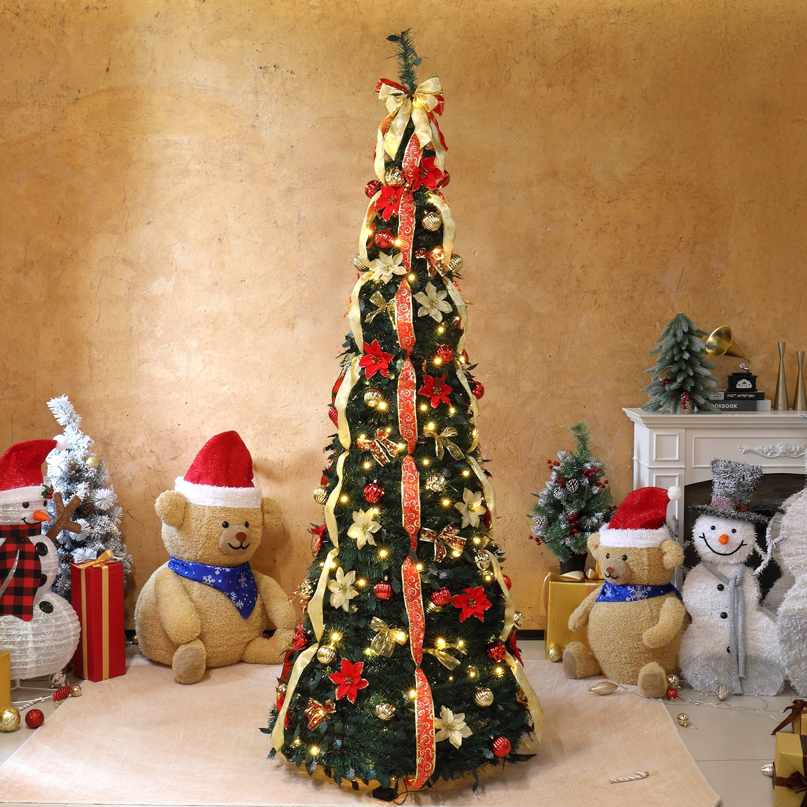 UBesGoo 7ft Collapsible Christmas Tree, Retractable Design with 300 ...