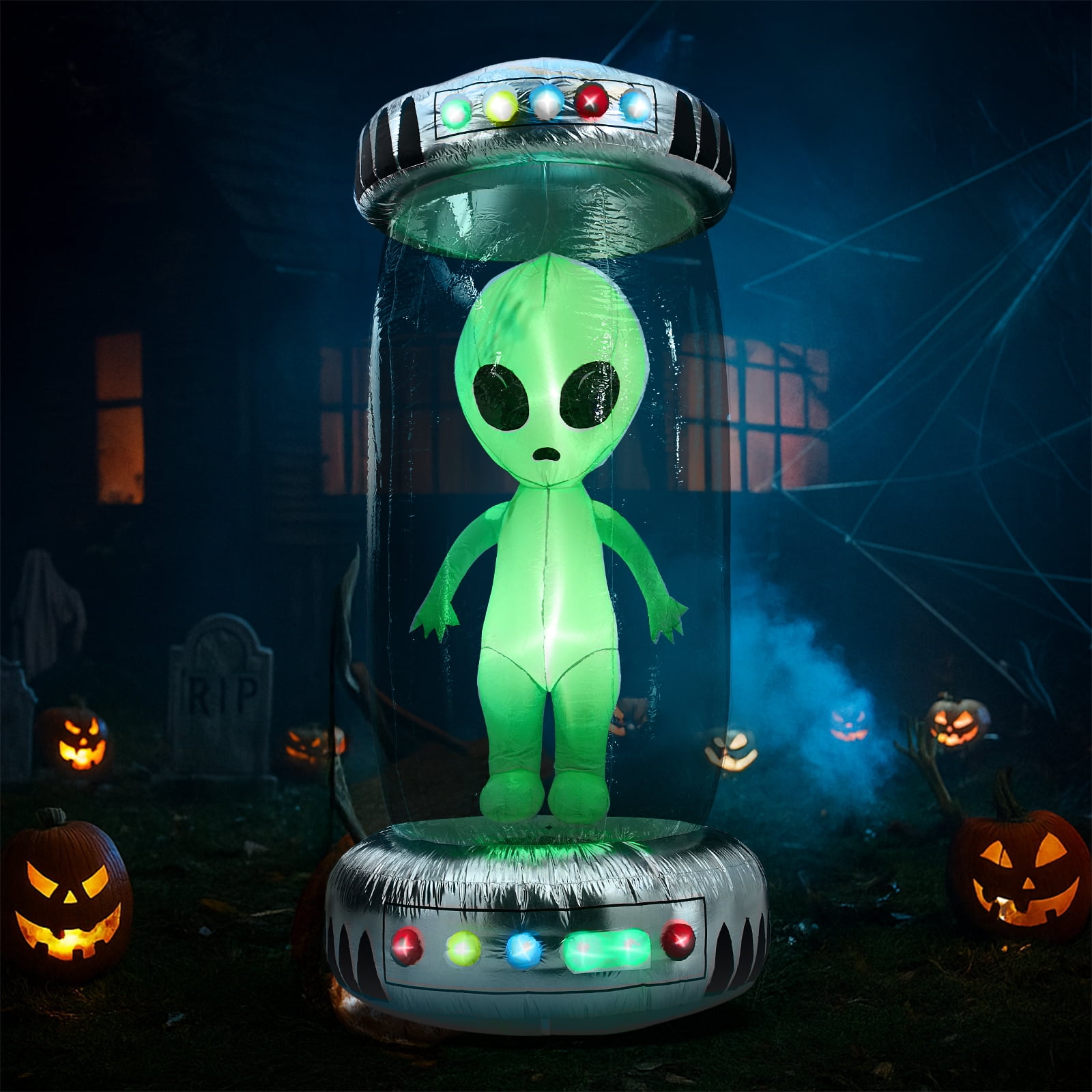 UBesGoo 8' Halloween Inflatables UFO Alien Decoration Outdoor Light-up ...