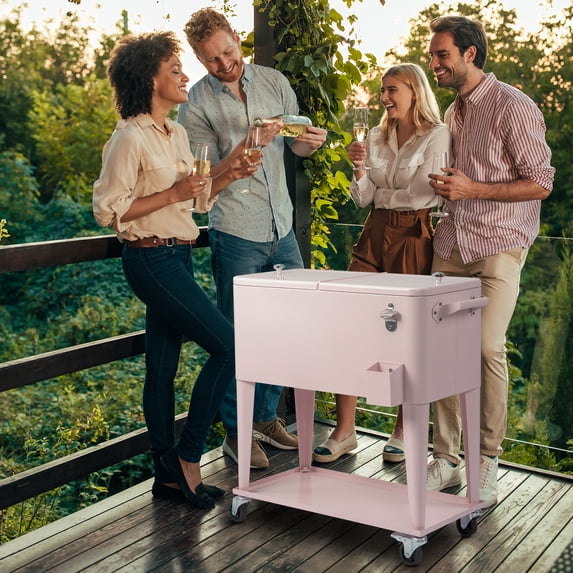 UBesGoo 80Qt Patio Deck Rolling Ice Chest with Shelf, Wheels & Bottle ...