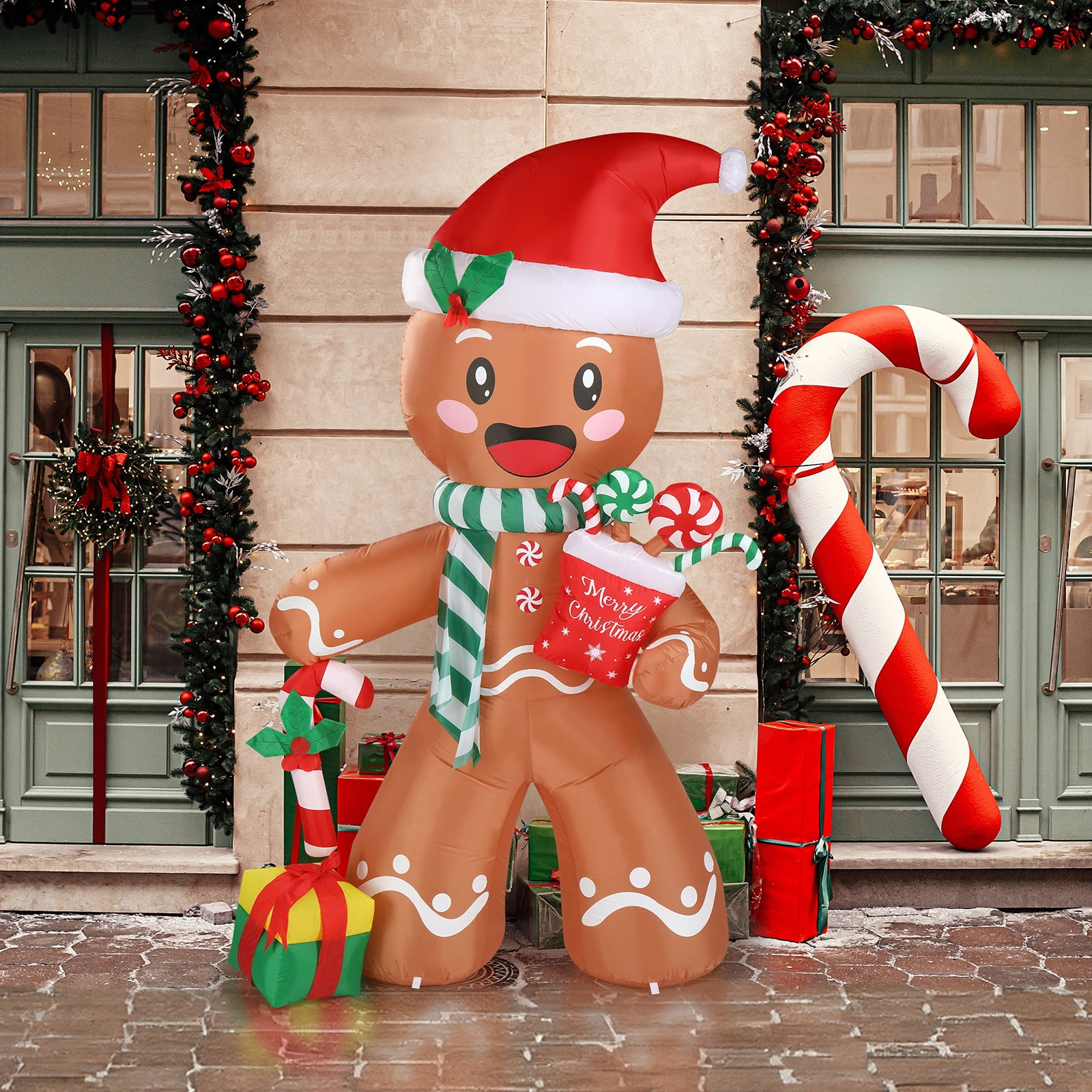 UBesGoo 8Ft Inflatable Christmas Gingerbread Man Decoration with 8 ...