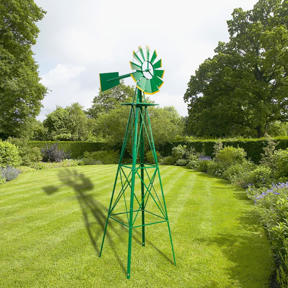 UBesGoo 8Ft Tall Outdoor Large Yard Metal Decor Windmill, Green Garden ...