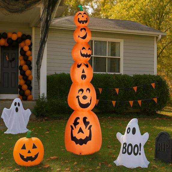 UBesGoo 9' Halloween Inflatable Stacked Pumpkins, Blow up 6 Pumpkins ...