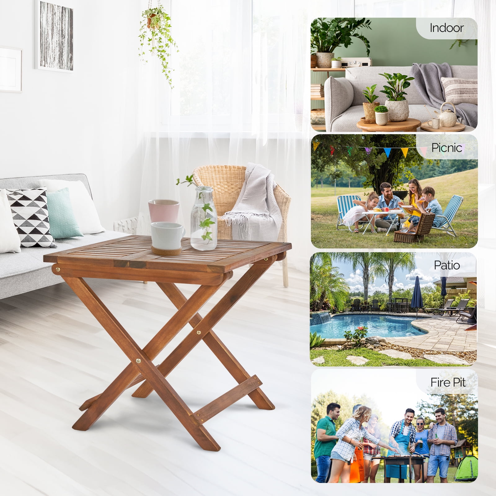 UBesGoo Acacia Wood Folding Side Table, Wooden Coffee Table for Patio ...