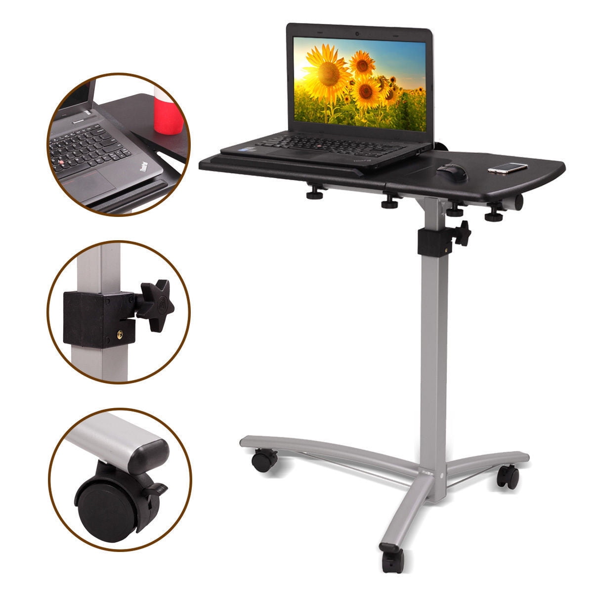 UBesGoo Adjustable Rolling Laptop Desk, Mobile Sit Stand Workstation ...