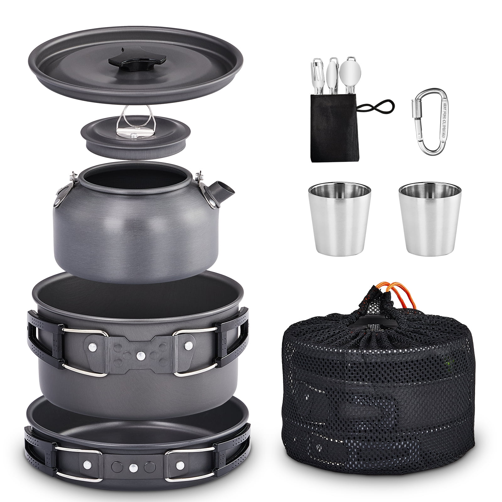 UBesGoo Camping Cookware Kit Outdoor Cooking Set w/ Pot,Pan,Kettle,Cups ...
