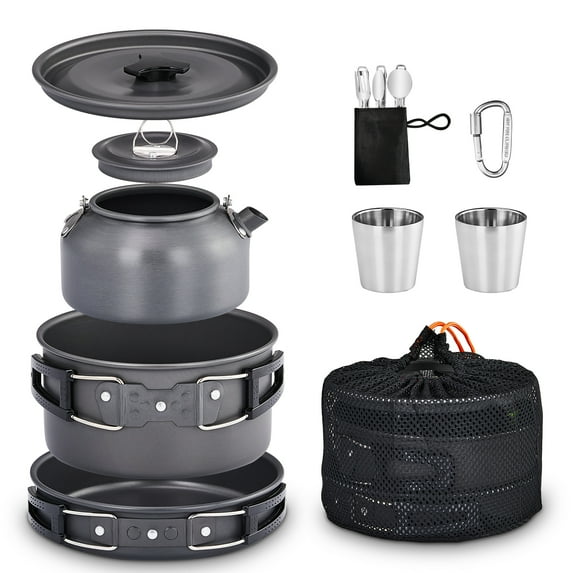 UBesGoo Camping Cookware Set, 9-Piece Outdoor Kitchen with Pot, Pan ...