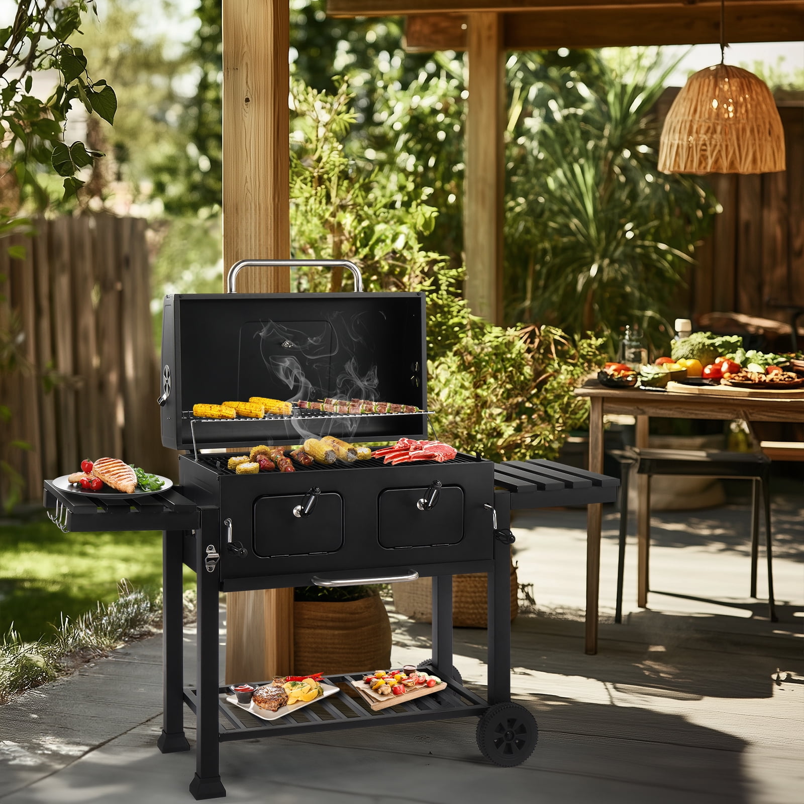 UBesGoo Charcoal Grill Portable BBQ Grill Smoker Large Cooking Surfaces ...