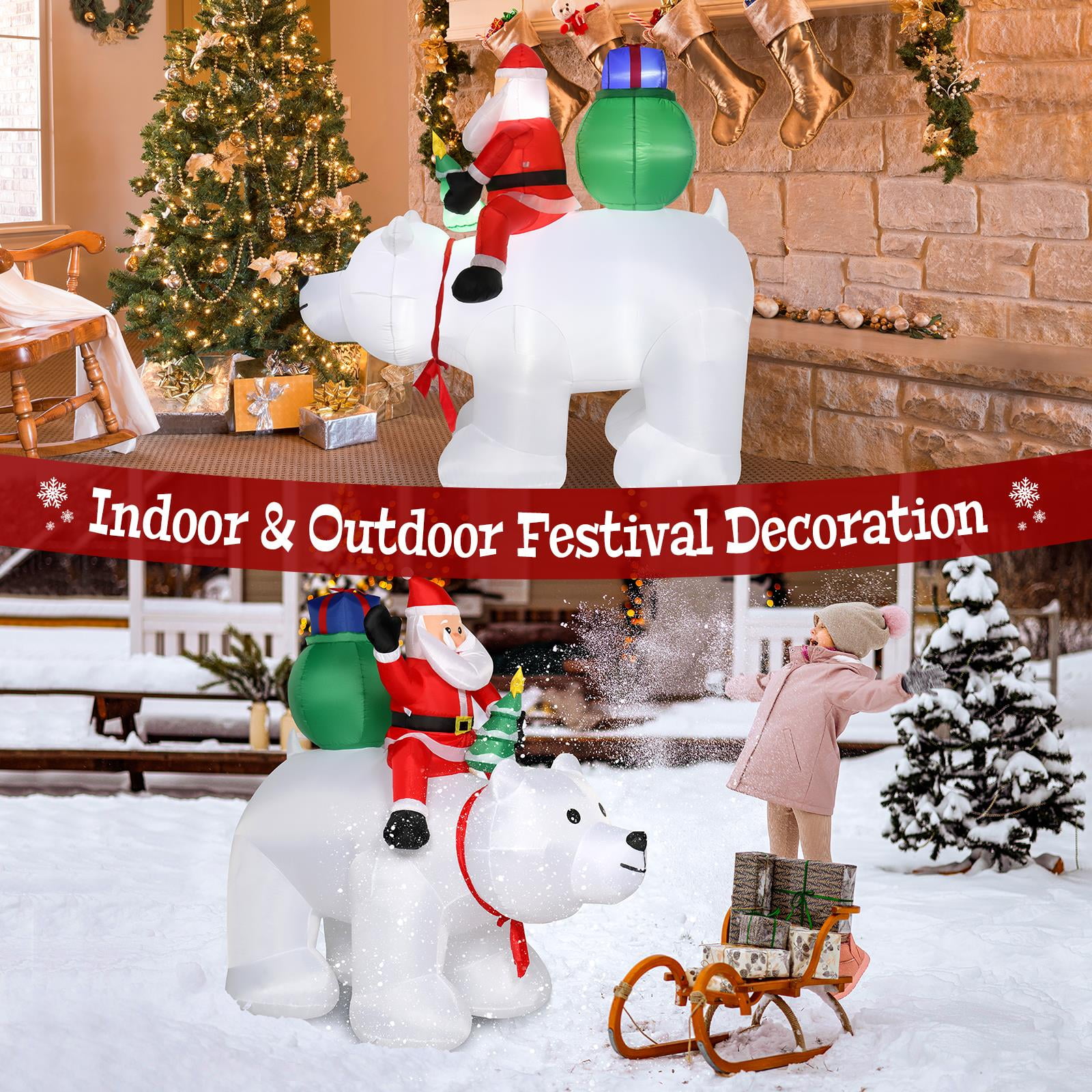 UBesGoo 6 Ft Large Inflatable Santa Clause Riding Polar Bear with LED ...