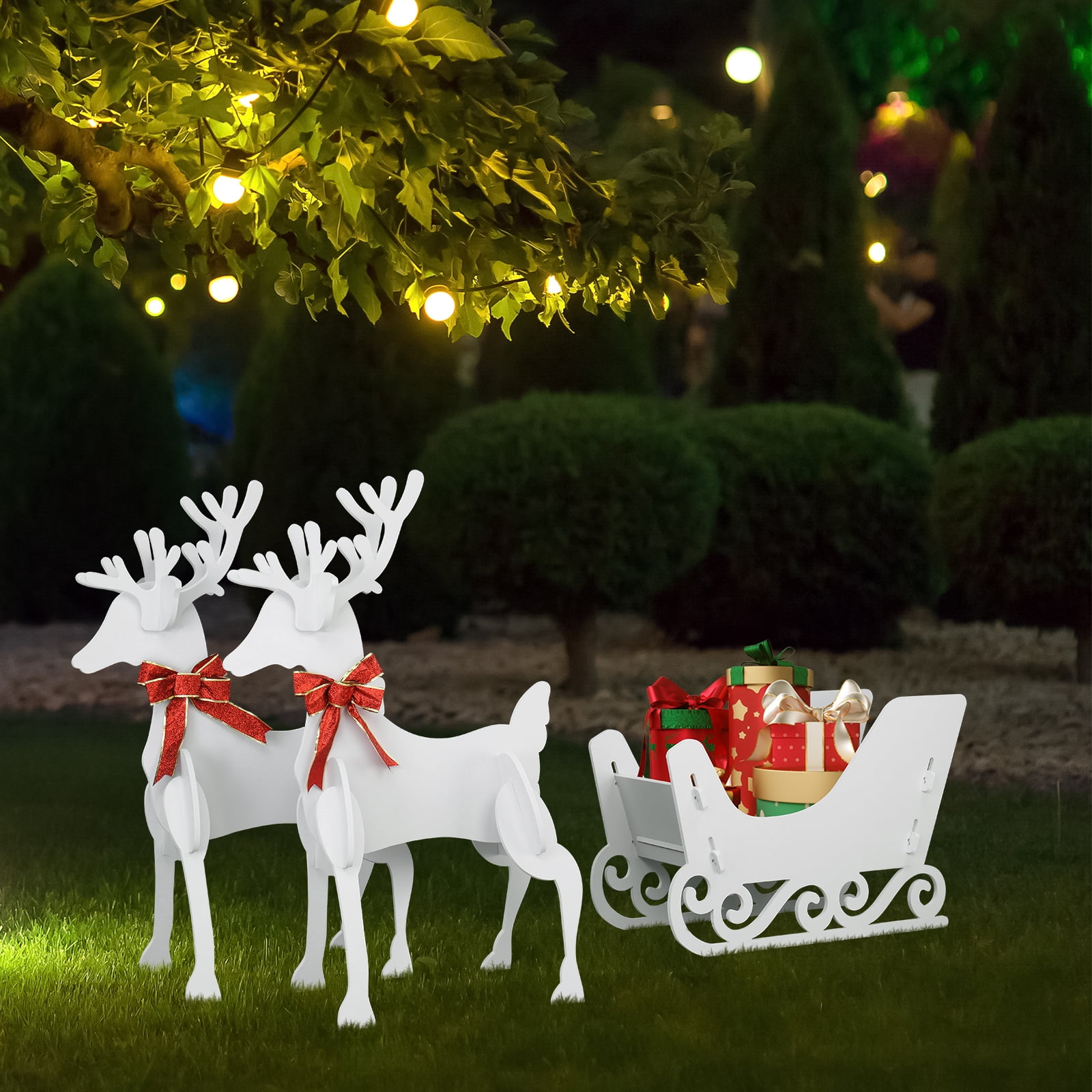 UBesGoo Christmas Reindeer with Sleigh Set Outdoor Decoration Deer Sets ...