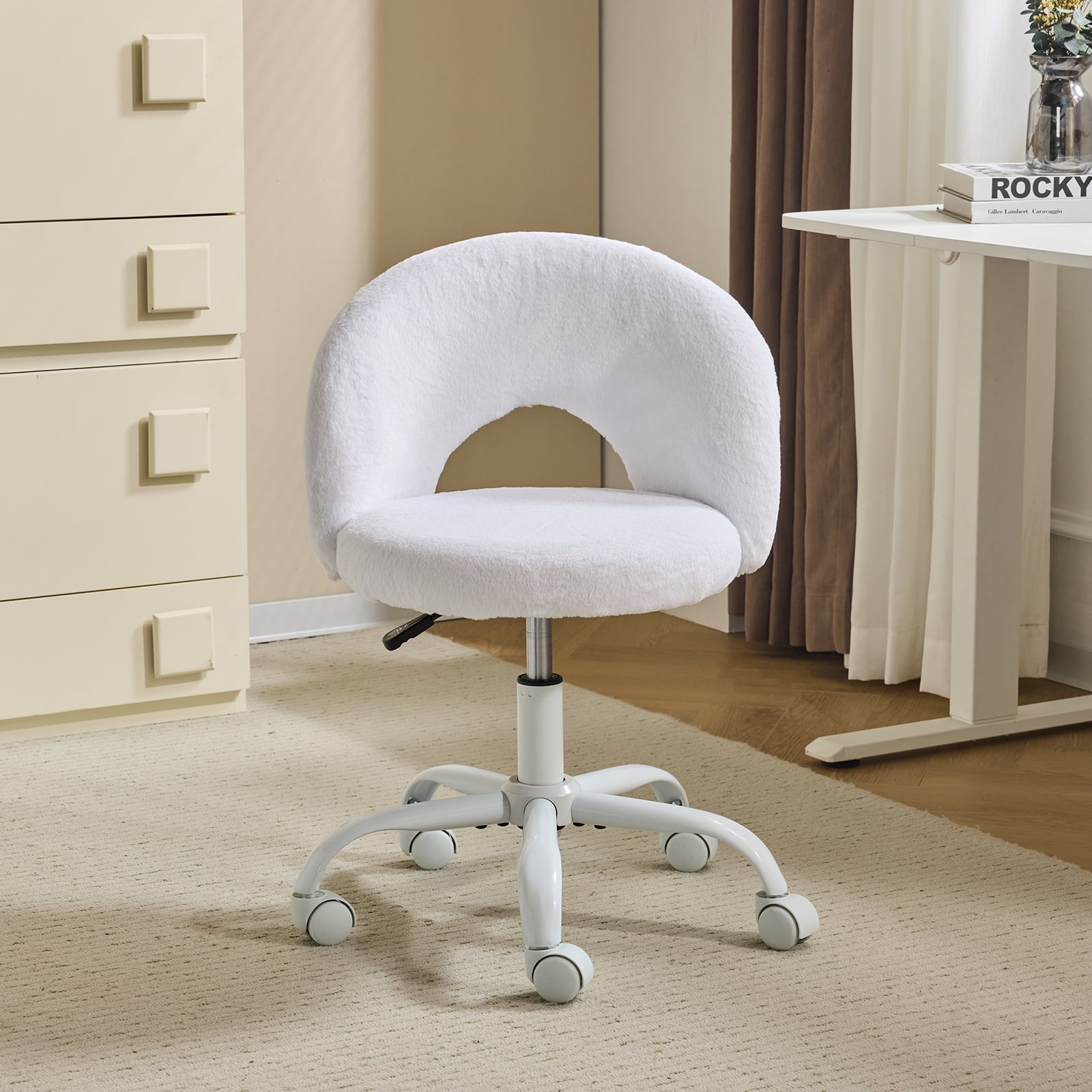 UBesGoo Comfy Office Chair with Wheels, Cute Rolling Vanity Makeup ...