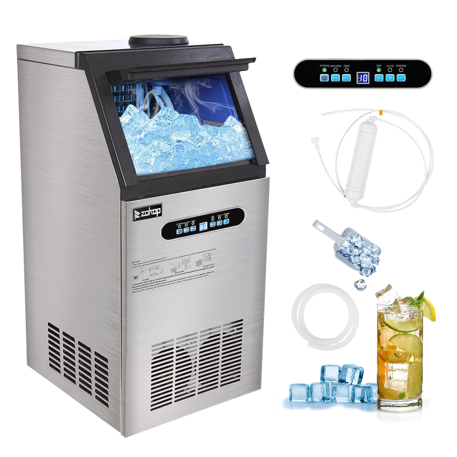 UBesGoo Commercial Ice Maker, 110LBS/24H Automatic Freestanding Ice ...