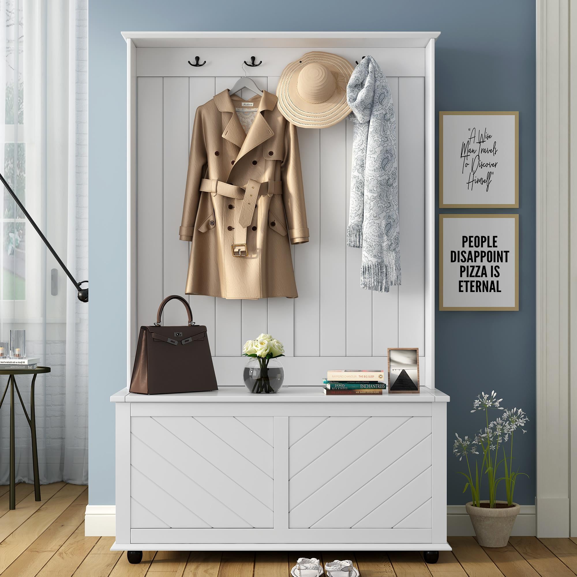 UBesGoo Contemporary Luxury Hall Tree with Hidden Storage Box, Wooden ...