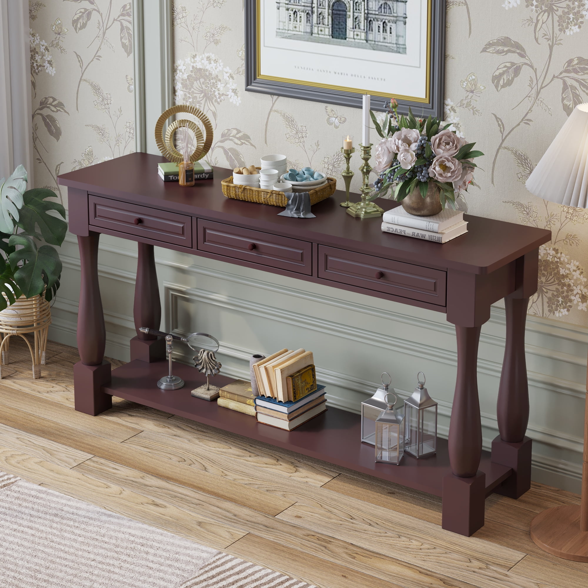UBesGoo Entryway Console Table with 3 Drawers and Bottom Shelf, Wood ...