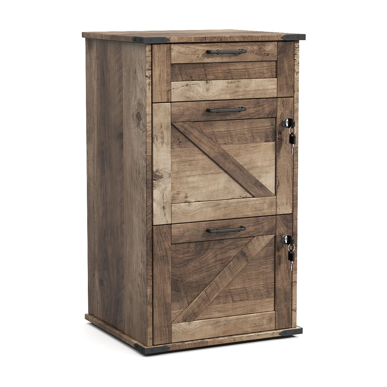 UBesGoo Farmhouse File Cabinet with 3-Drawer Wood Vertical File Storage ...