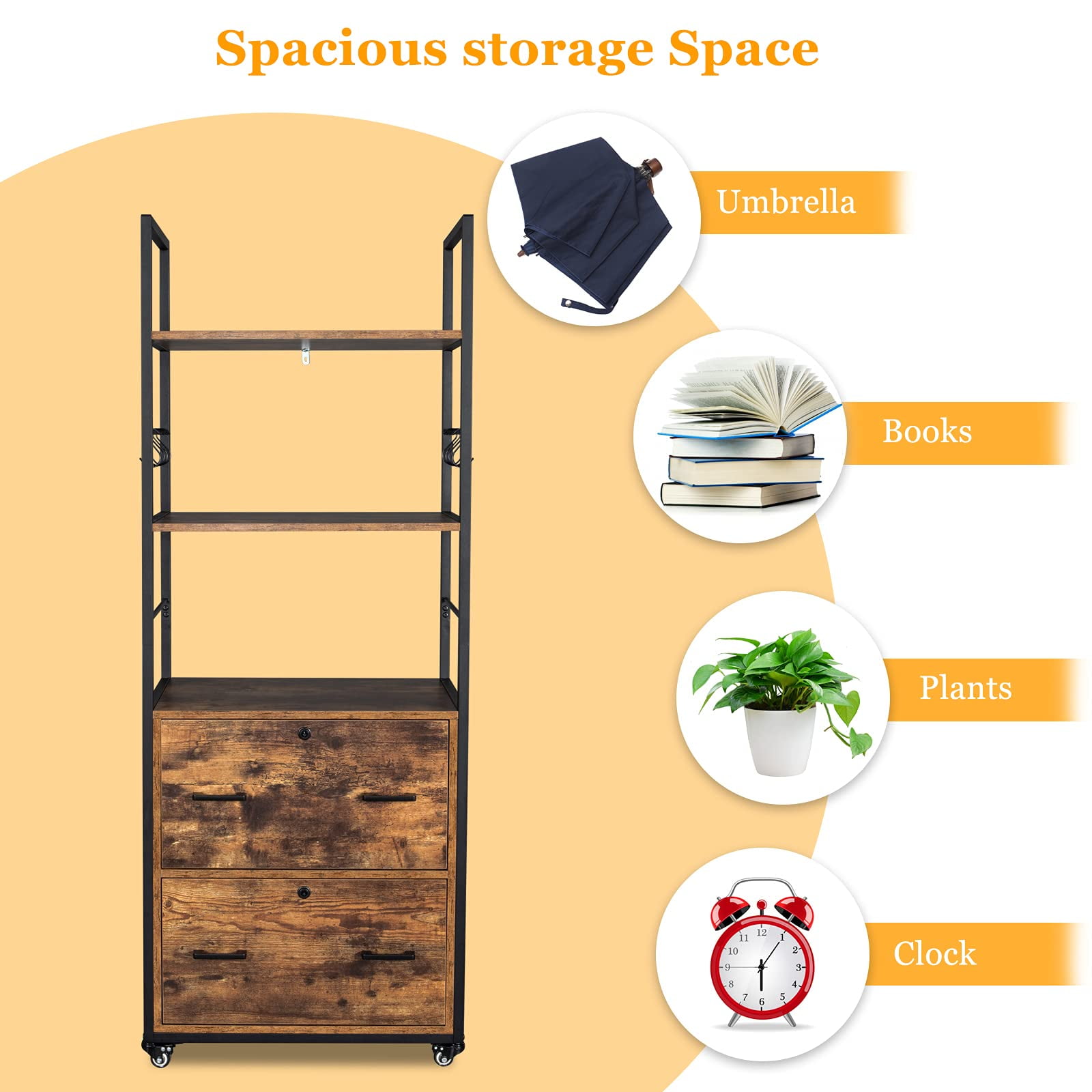 UBesGoo File Cabinet, Mobile Filing Cabinet with Wheels, 2 Drawers ...