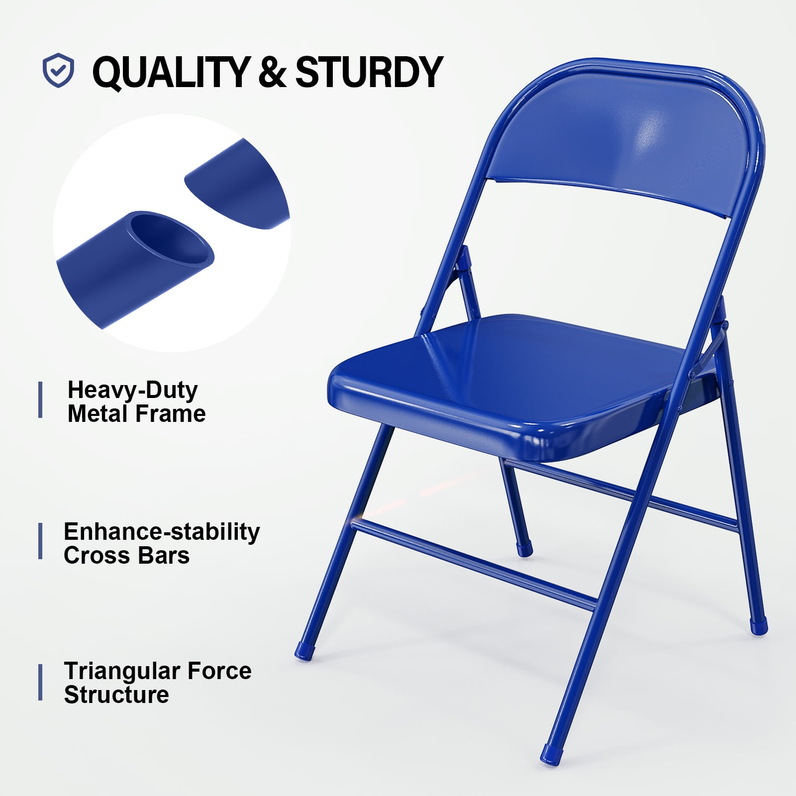 UBesGoo 4-Pack Foldable Metal Chairs, Steel Frame for Indoor/Outdoor ...