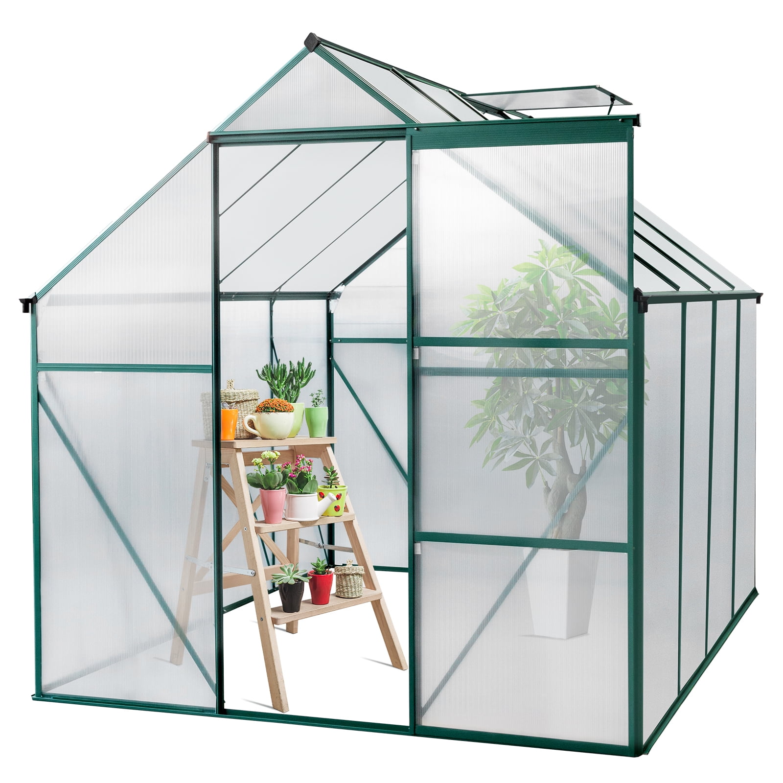UBesGoo Garden 6x8ft Hybrid Polycarbonate Greenhouse for Garden Green ...
