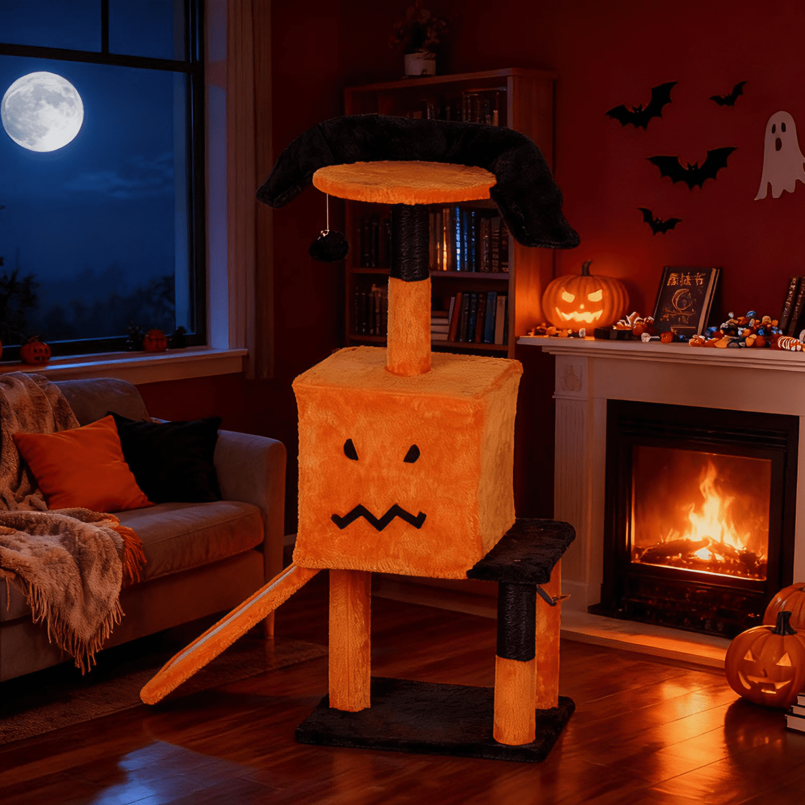 UBesGoo Halloween Cat Tree, 3-Level Orange & Black Tower with ...