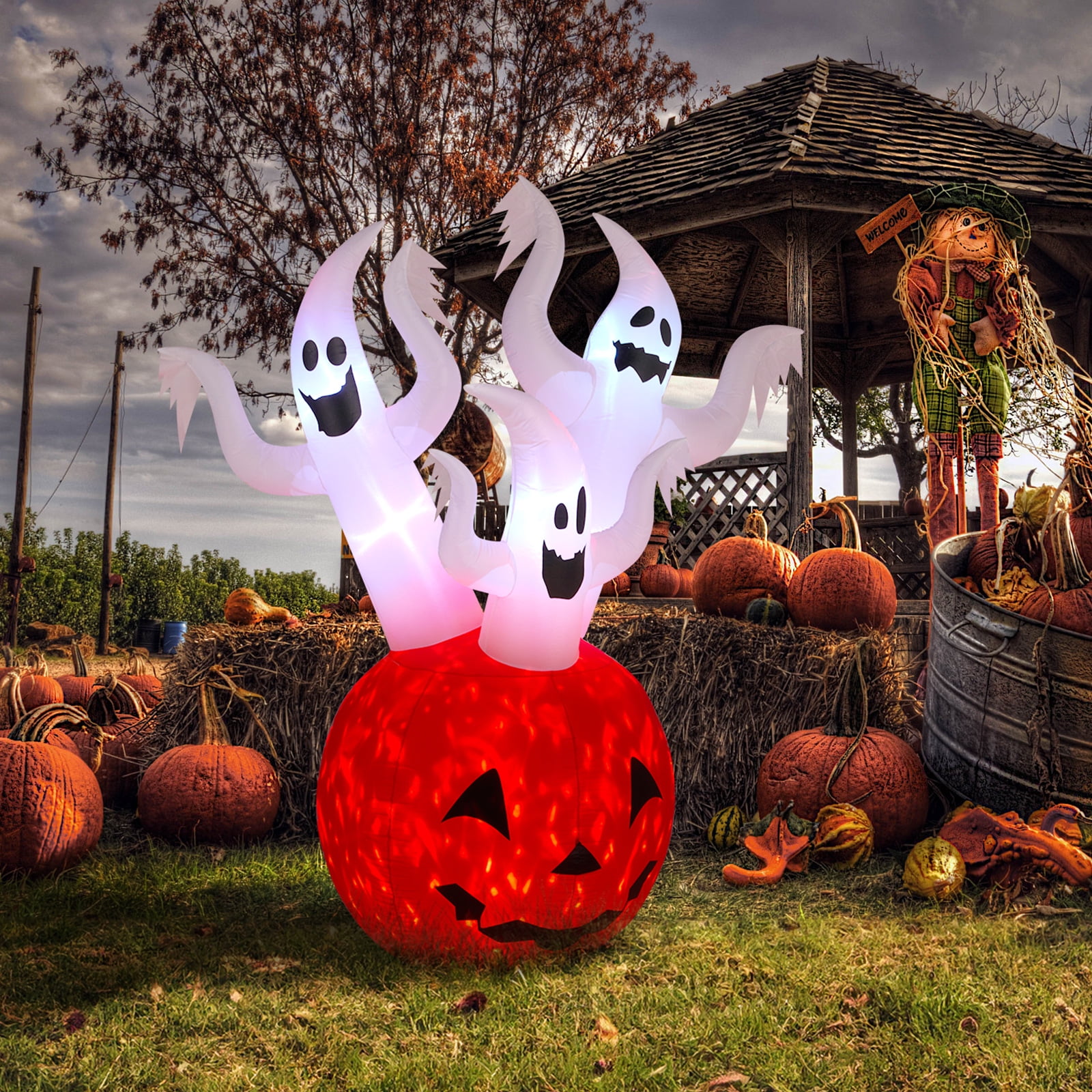 UBesGoo Halloween Ghost and Pumpkin Outdoor Halloween Inflatables for ...