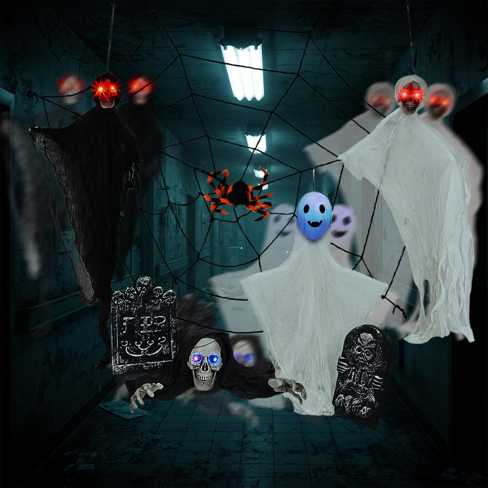 UBesGoo Halloween Hanging Ghost 8 Pcs Set Halloween Animated Decoration ...