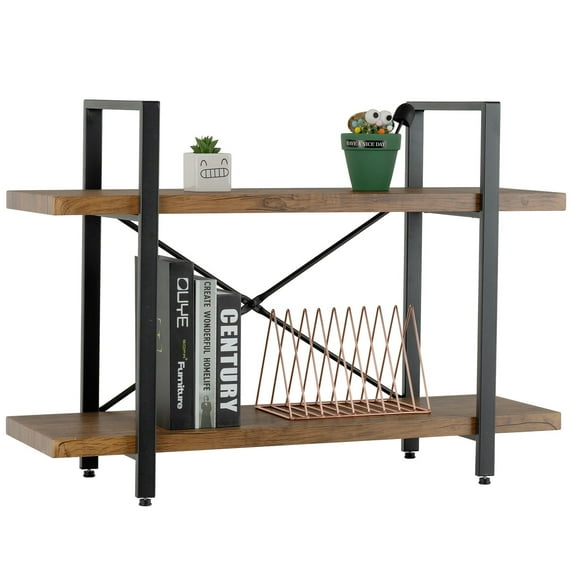 UBesGoo Industrial 2-Tier Ladder Shelf, Wall Leaning Bookshelf Open ...