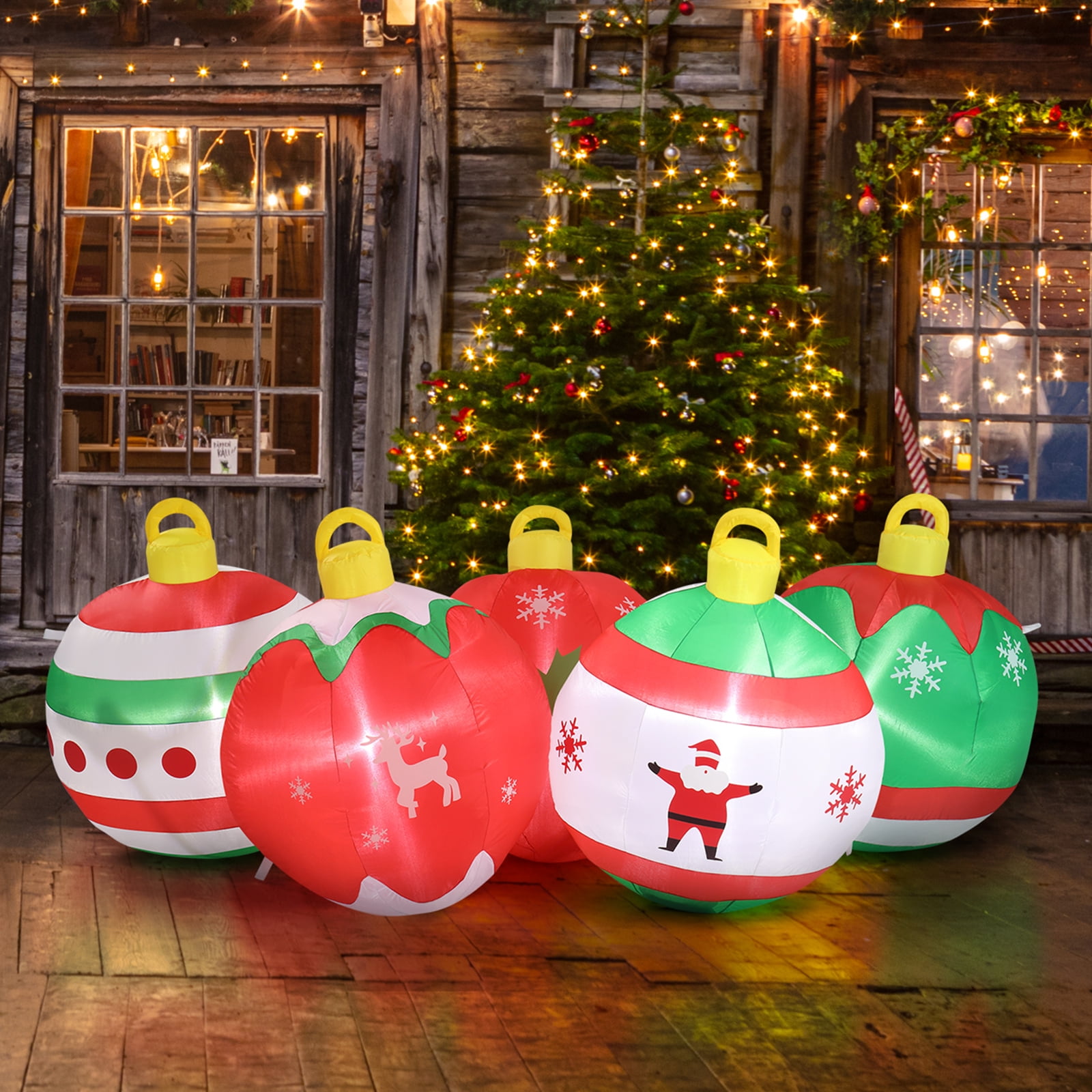 UBesGoo Inflatable Christmas Ball Lights Family with Crystal Ball Decor ...