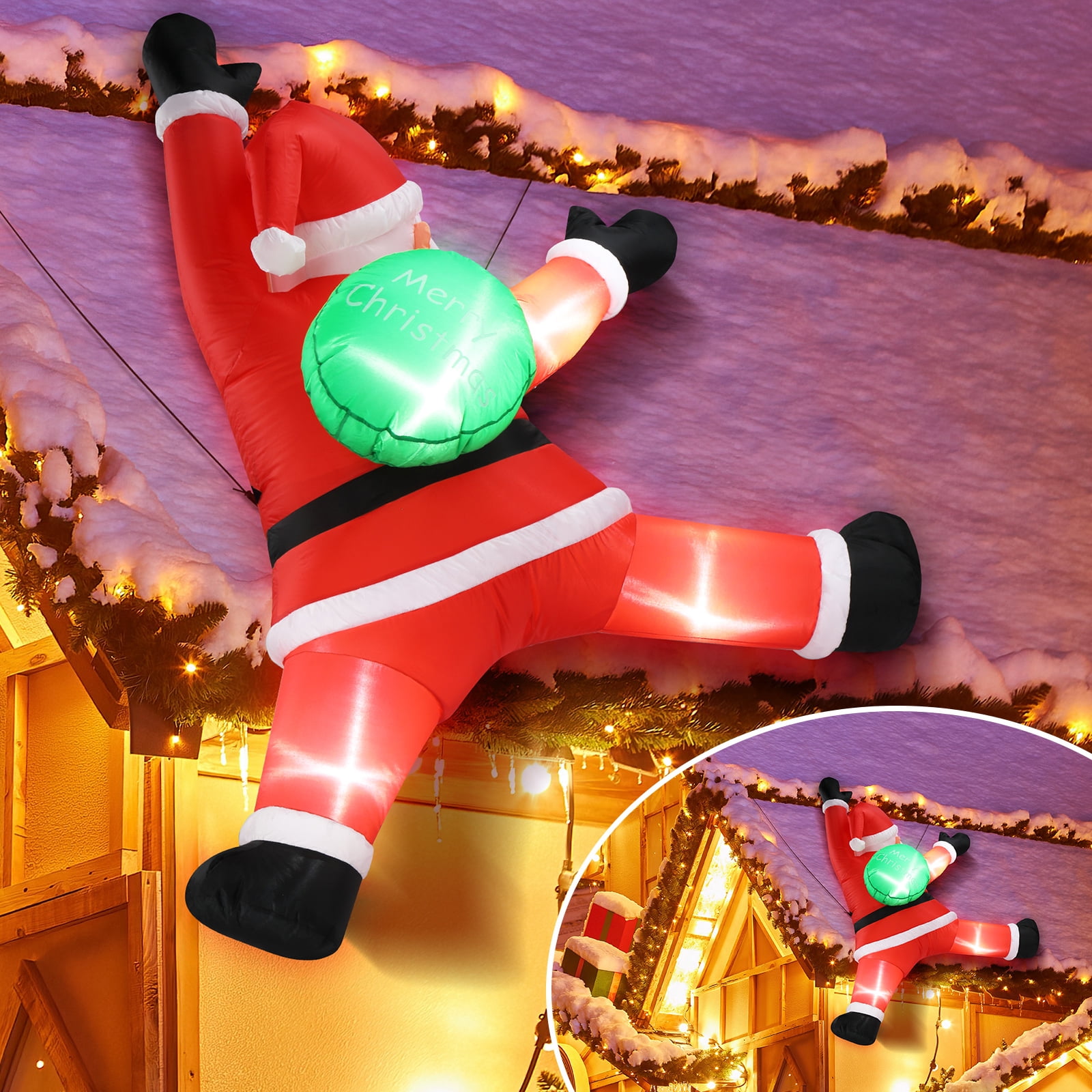 UBesGoo Inflatable Christmas Santa Claus Hanging Decor with Bag Garden ...