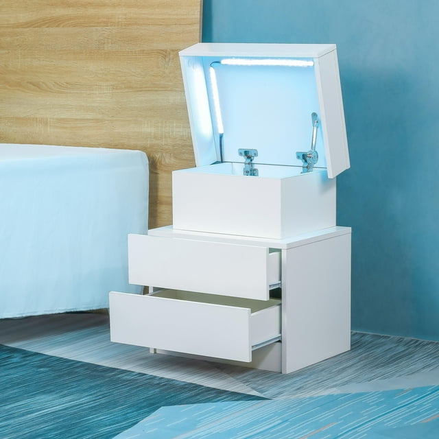 UBesGoo LED Light Bedside Table Cabinet Nightstand With Drawer Home ...