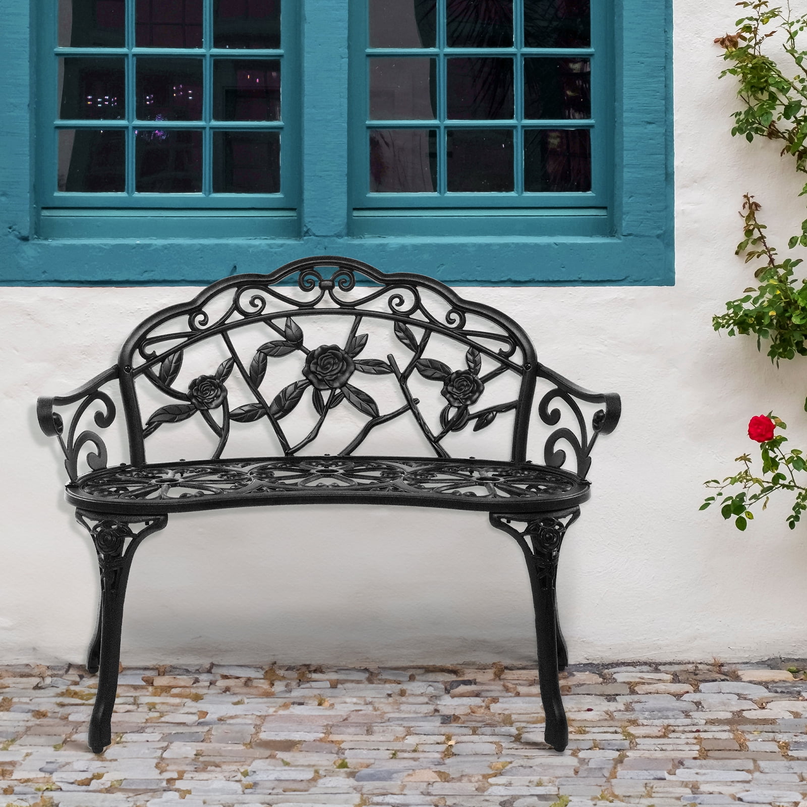 UBesGoo Metal Garden Bench, Cast Aluminum Patio Bench for Patio Garden ...