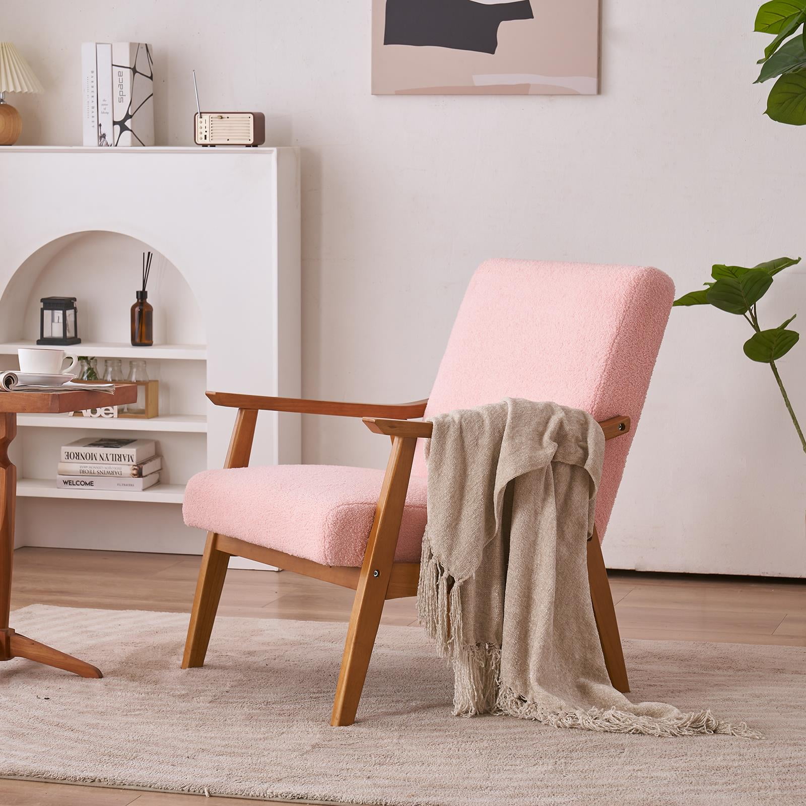 UBesGoo Retro Upholstered Chair, Teddy Velvet, Wood Frame, for Living ...