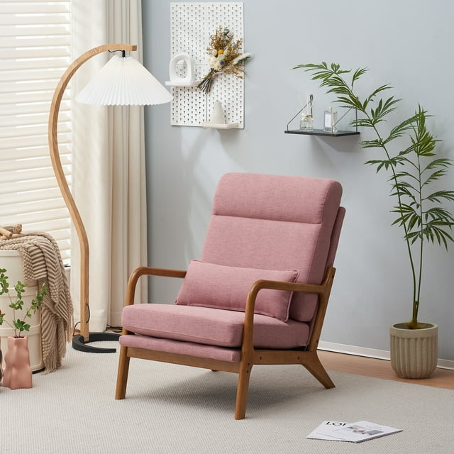 UBesGoo Modern Armchair, High Back Reading Chair, Upholstered in Pink ...
