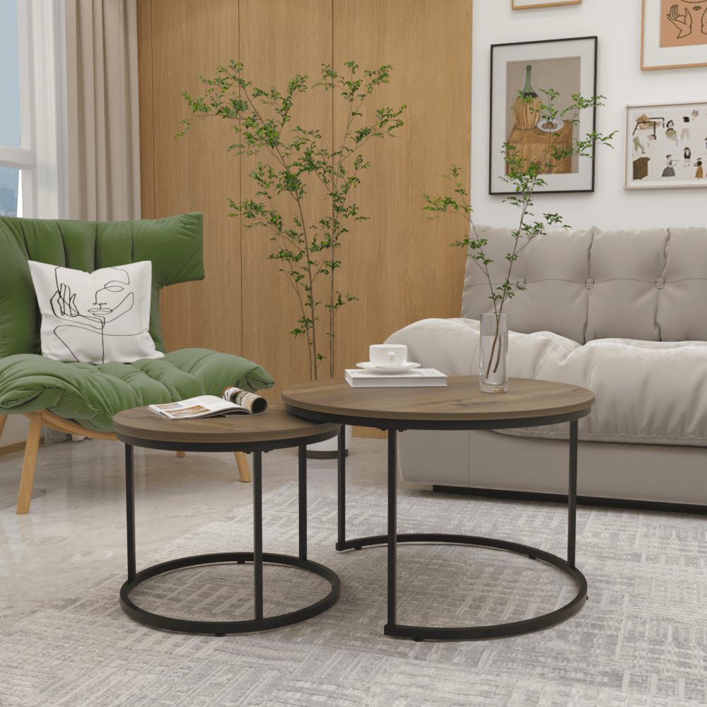 UBesGoo Modern Coffee Table Set, Round Nesting Sofa Side Tables, Easy ...