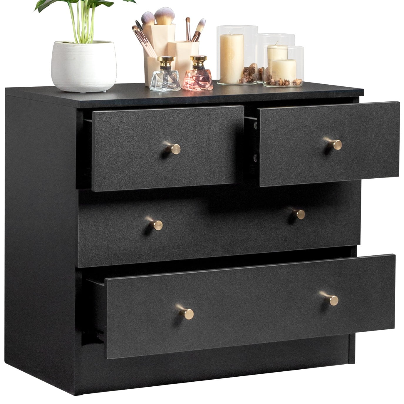UBesGoo, Modern Wood 4-Drawer Dresser, 25.98 x 13 x 22.64, Black ...