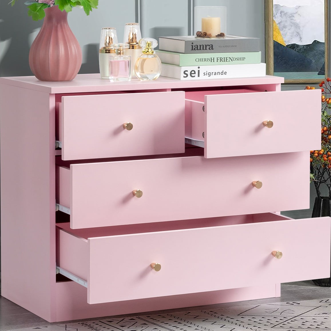 UBesGoo Modern Wood 4-Drawer Dresser Chest Bedside Table for Bedroom ...