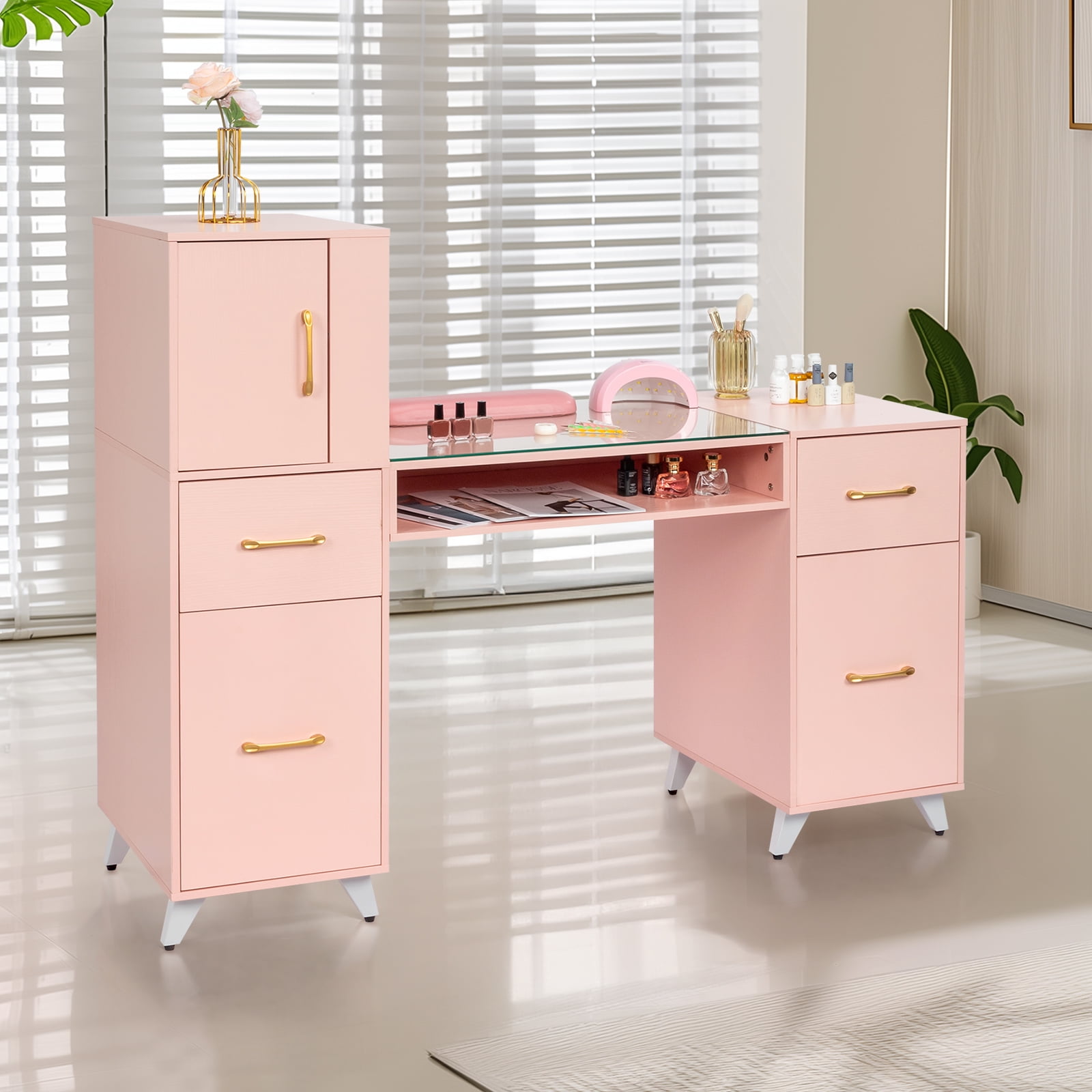 UBesGoo 20"W Salon Nail Desk Manicure Table with Wrist Cushion Drawers ...