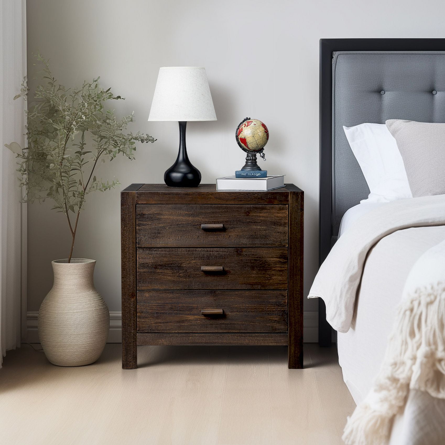 UBesGoo Nightstand with USB Charging Station, 3 Drawer Dresser Side ...