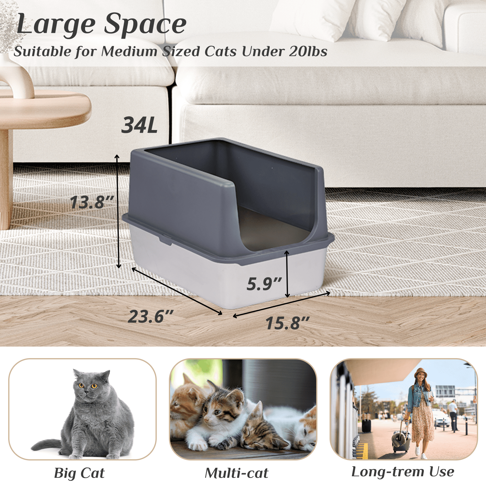 UBesGoo Odor Control Cat Litter Box, Anti-Urine Leakage, Stainless ...