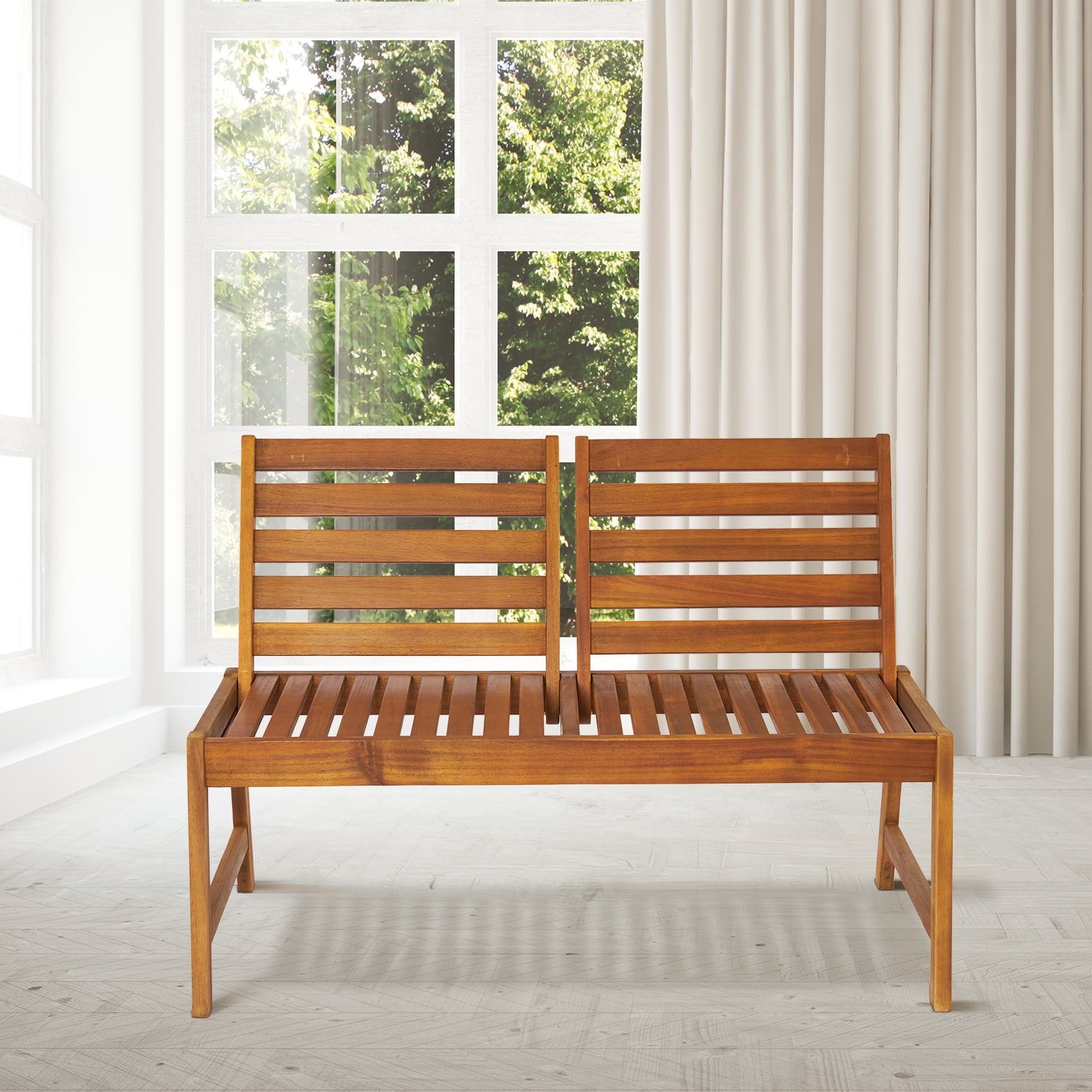 UBesGoo Outdoor Bench, 49 in Wooden Bench, Solid Acacia Wood Bench for ...