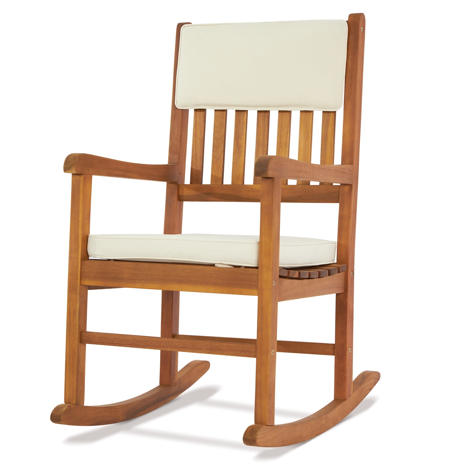 UBesGoo Acacia Wood Rocking Chair with Gray Foam Cushion for Outdoor ...