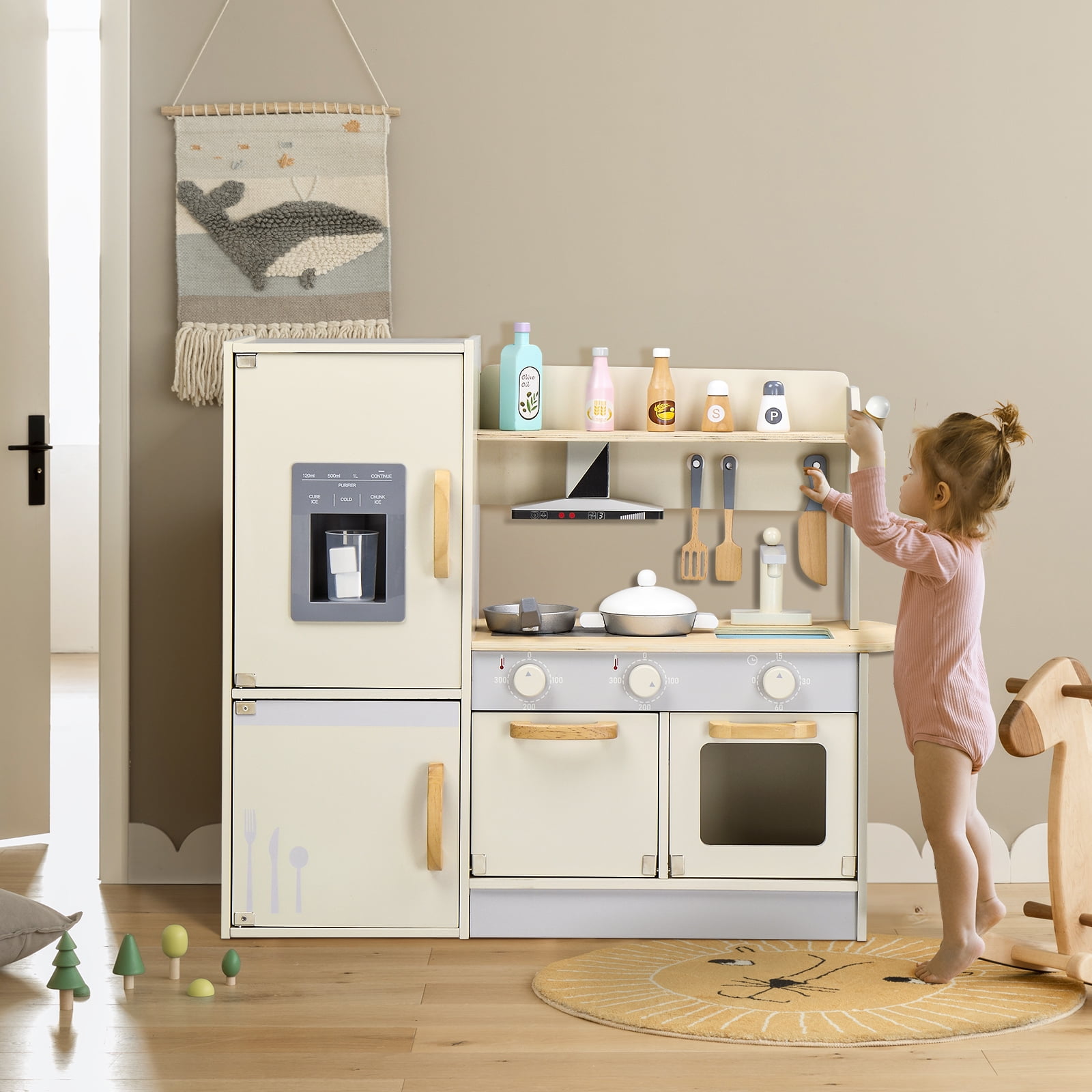 UBesGoo Play Kitchen, Wooden Play Kitchen Set for Kids Toddlers, Toy ...