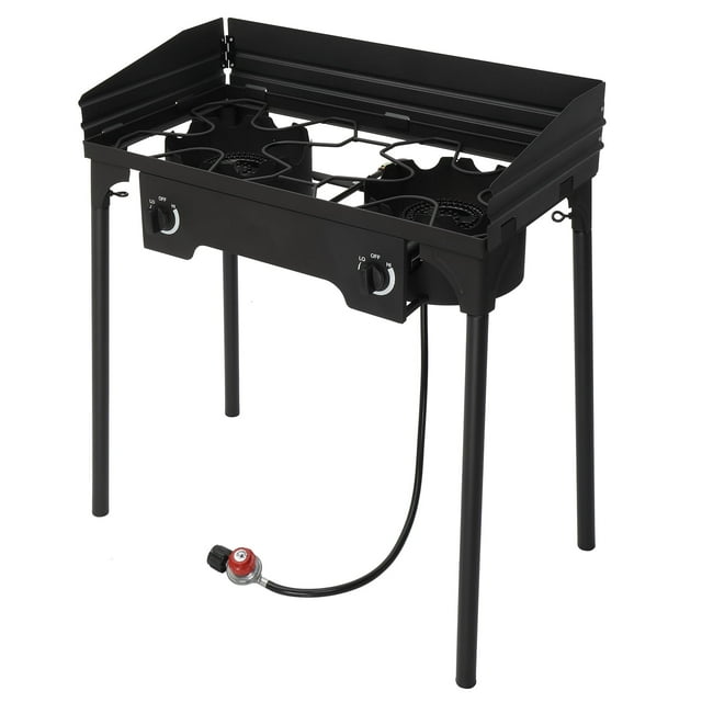 UBesGoo Heavy Duty Portable Propane 150,000 BTU Double Burner Outdoor Camp Stove with Wind Panel ...