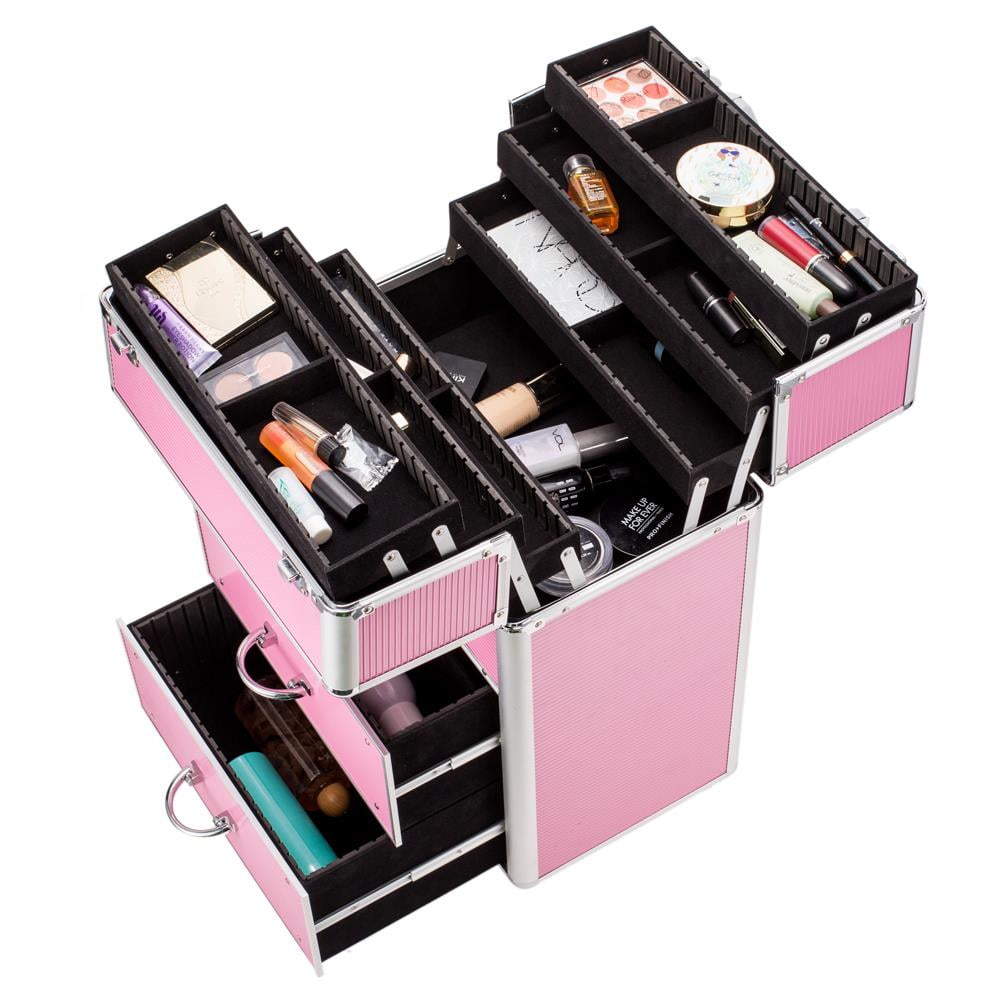 UBesGoo Pro Rolling Aluminum Makeup Train Box with Extendable Trays and ...