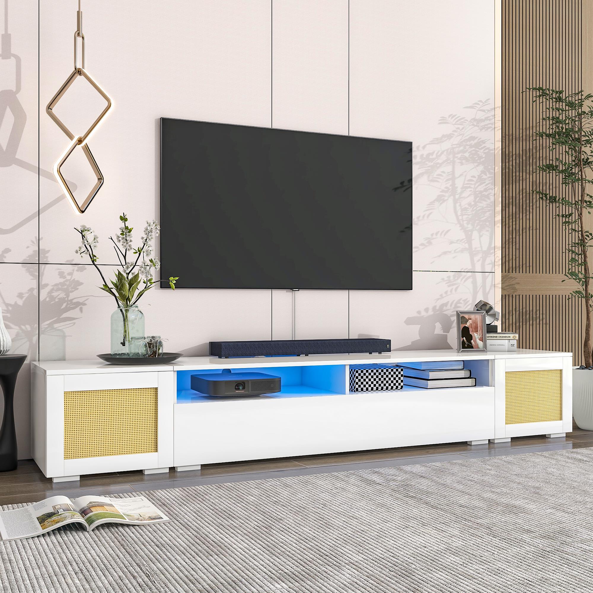 UBesGoo Rattan Style TV Console Table for TVs Up to 90" High Gloss TV ...