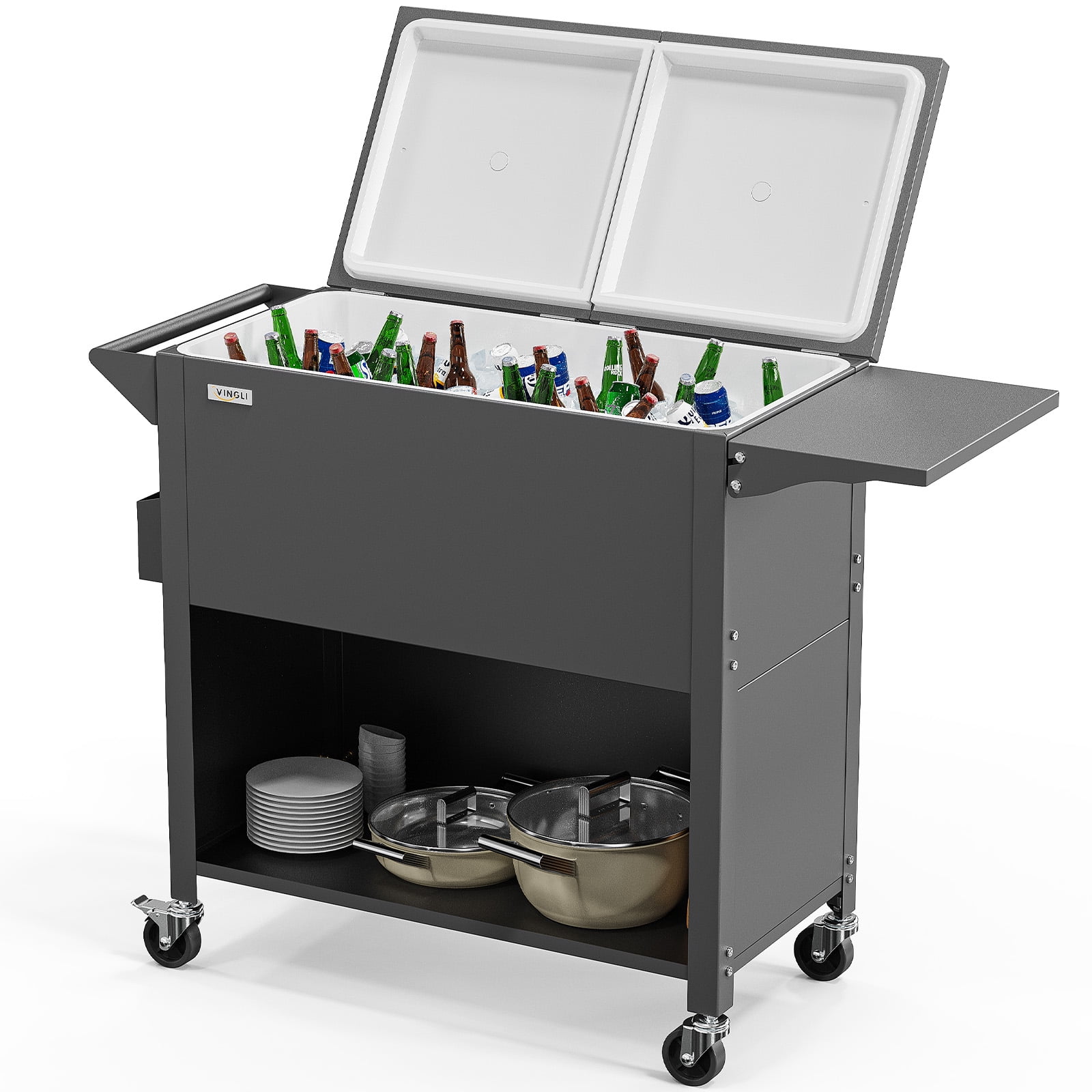 UBesGoo Rolling Ice Chest Cooler Cart 80 Quart, Portable Bar Drink ...