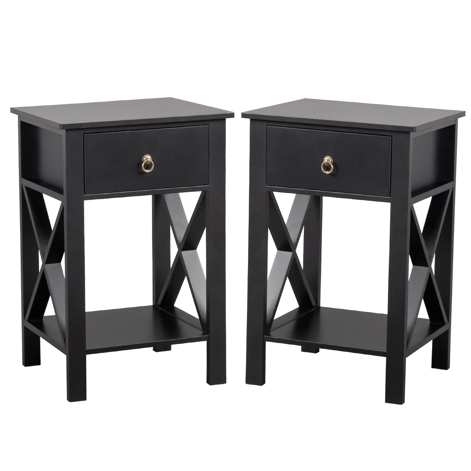 UBesGoo Set of 2 Modern Nightstands, Black Bedside Tables with Drawer ...