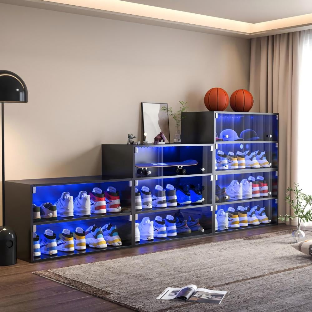 UBesGoo Shoe Cabinet Storage Glass Door Shoe Box with RGB LED Light for ...
